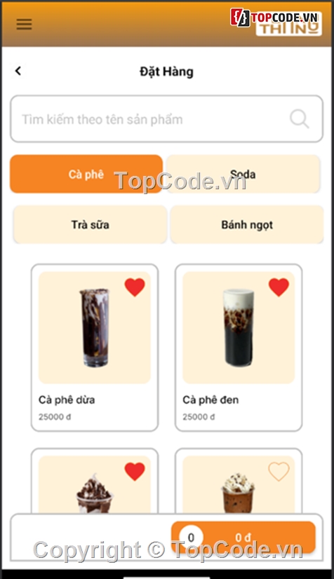 Source code app đặt trà sữa, cà phê, bánh ngọt Android Studio