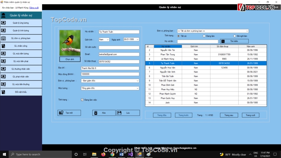 Báo cáo + source Đồ án quản lý nhân sự Winform C#